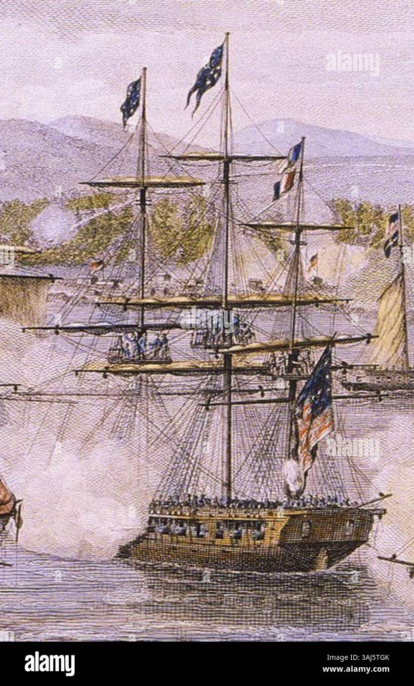 Engraving by Benjamin Tanner illustrating the USS Saratoga at the ...