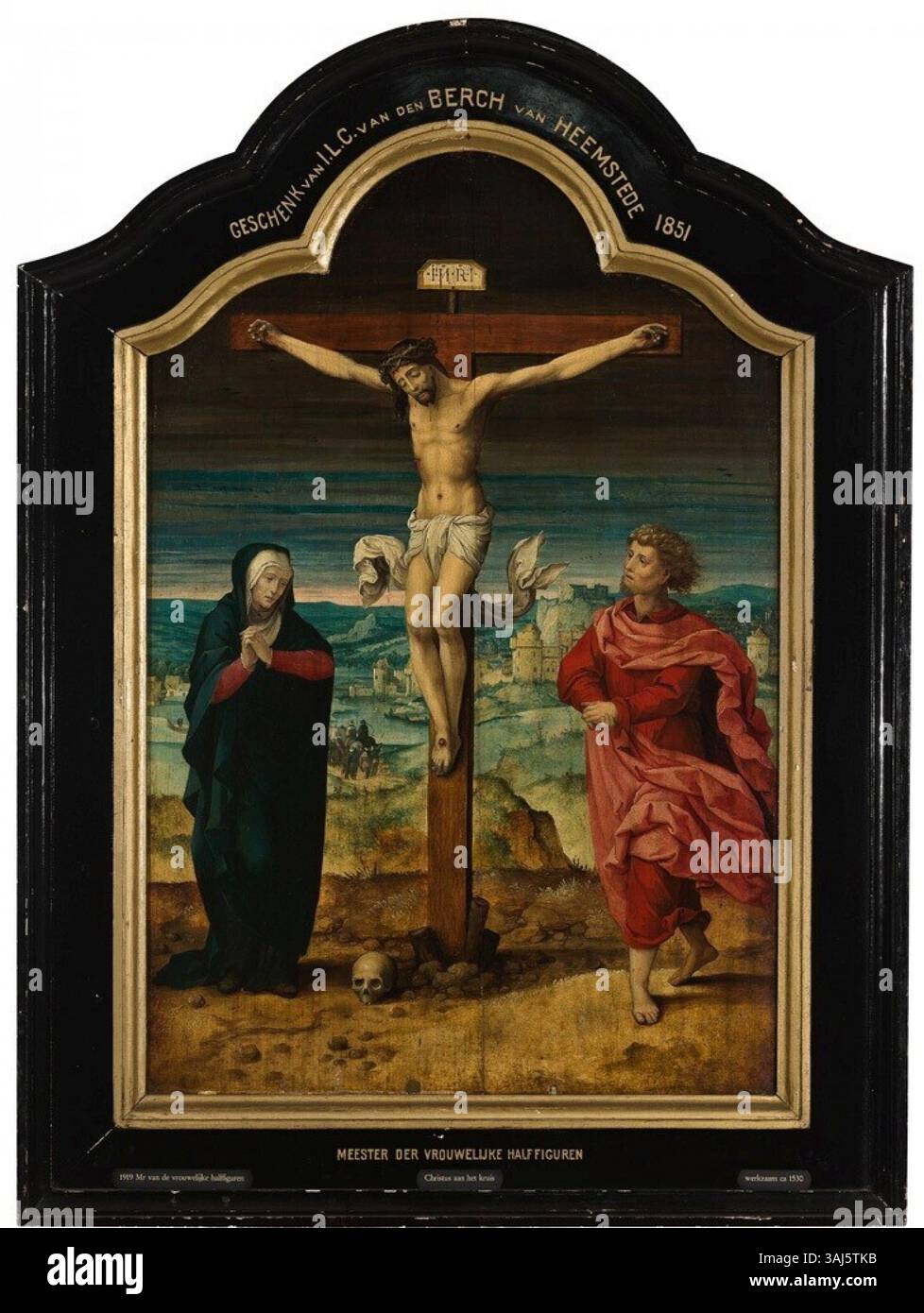 This 16th-century painting by an anonymous artist depicts the crucifixion of Jesus between Mary ...