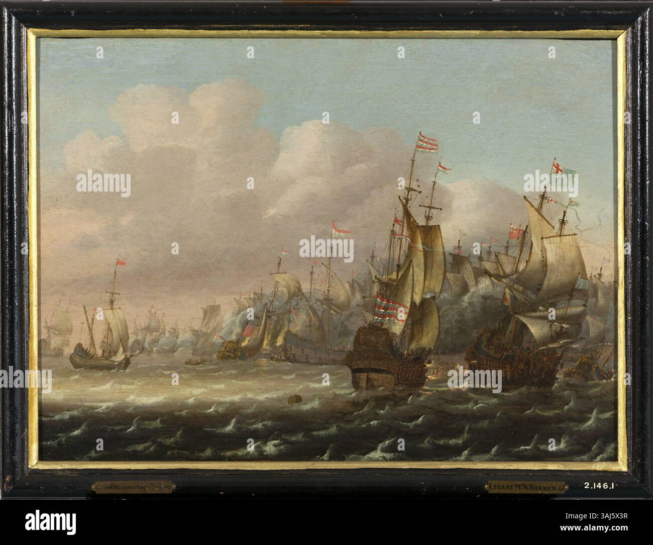 Attributed to Claes Claesz. Wou, this painting of a naval battle ...