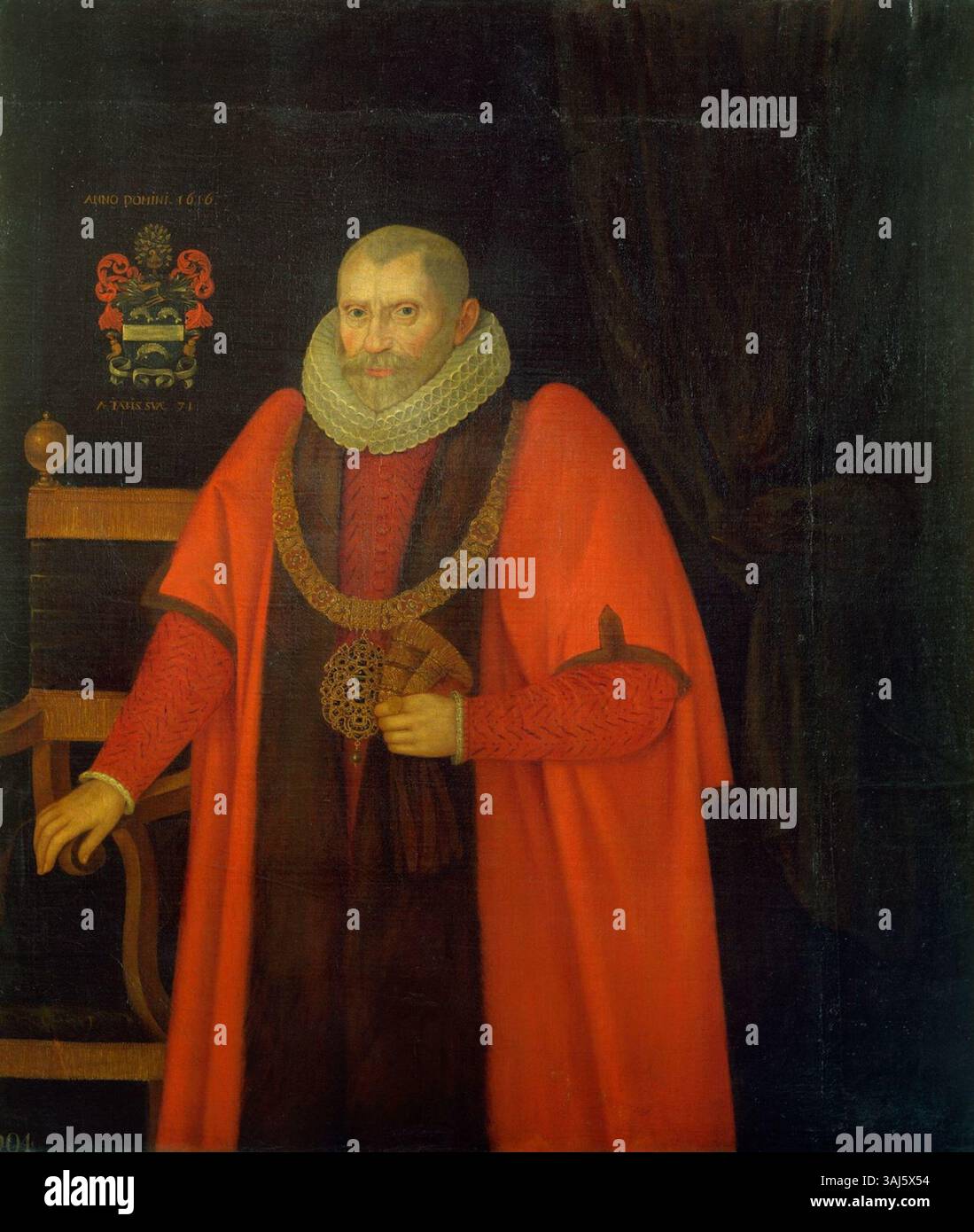 This 1616 portrait by the British School depicts Sir John Leman, a ...