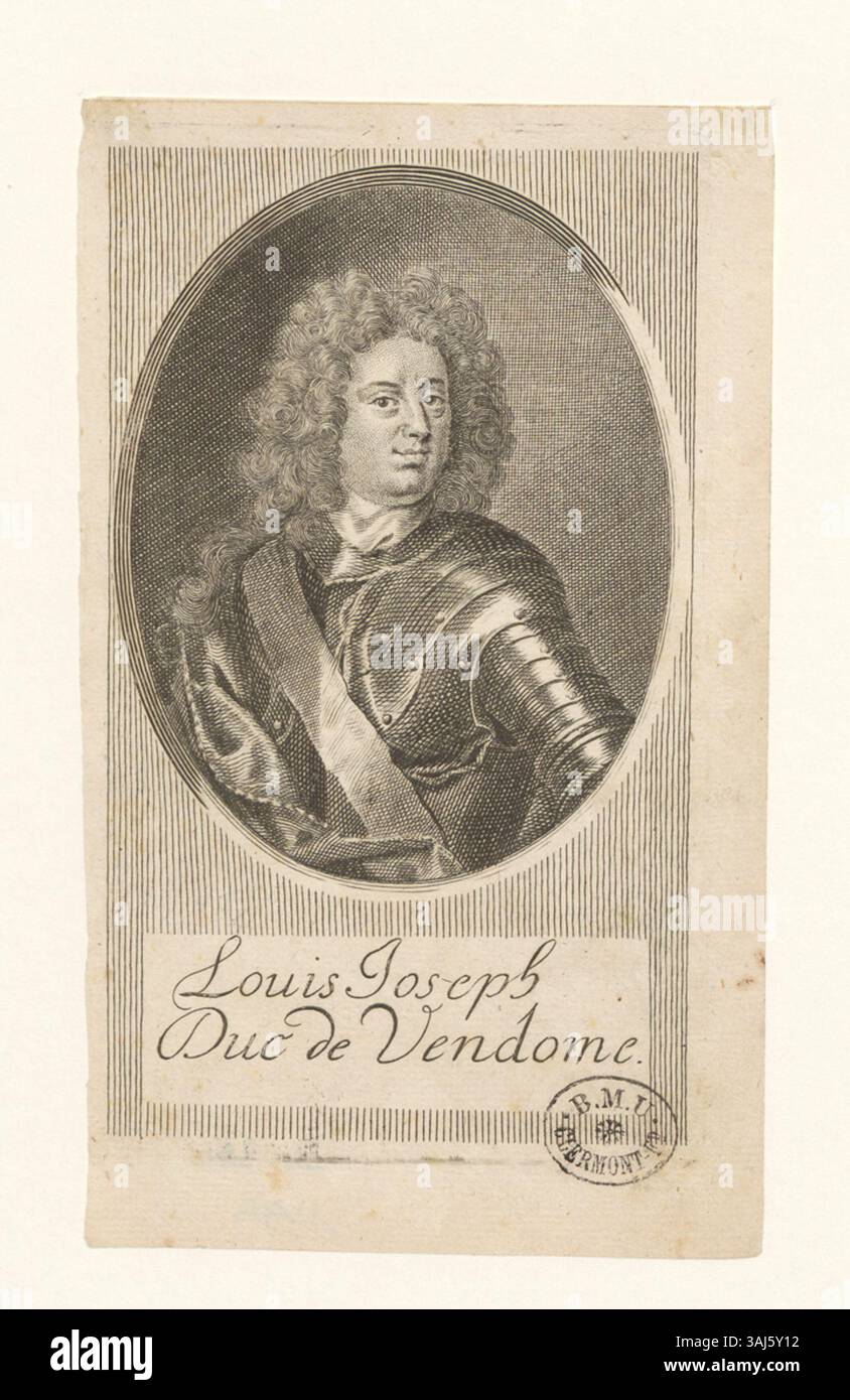 This intaglio print features Louis Joseph, Duke of Vendôme, a prominent ...