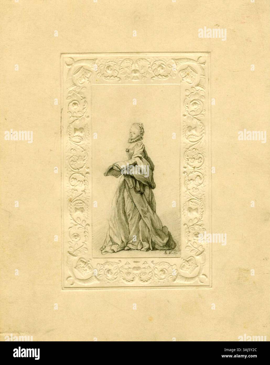 This pencil drawing by Marie Van Marcke, created between 1820 and 1860 ...