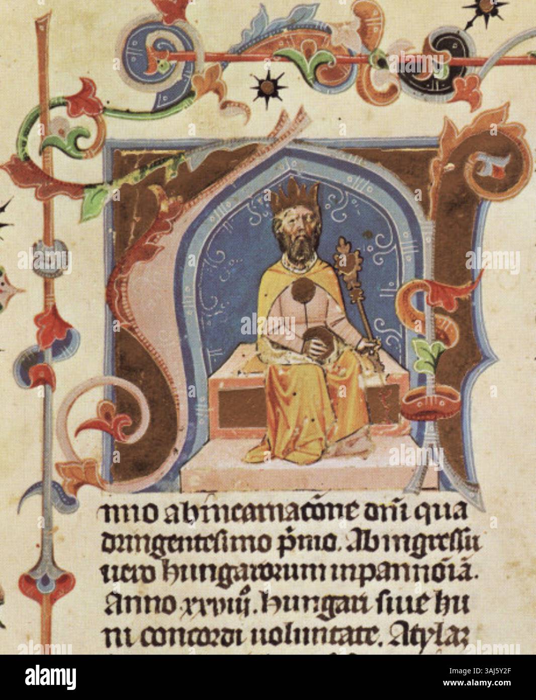 This 1360 manuscript illustration from the Képes Krónika shows Attila ...