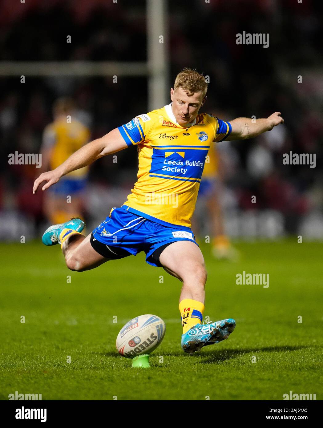 Leeds Rhinos' Lachie Miller kicks a conversion during the Betfred Super ...