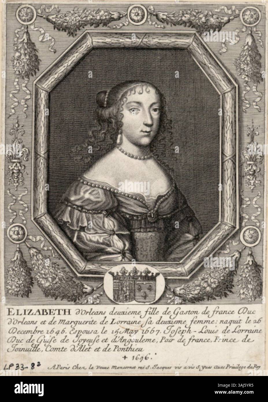 This 17th-century engraving portrays Elisabeth d'Orléans, Mademoiselle ...