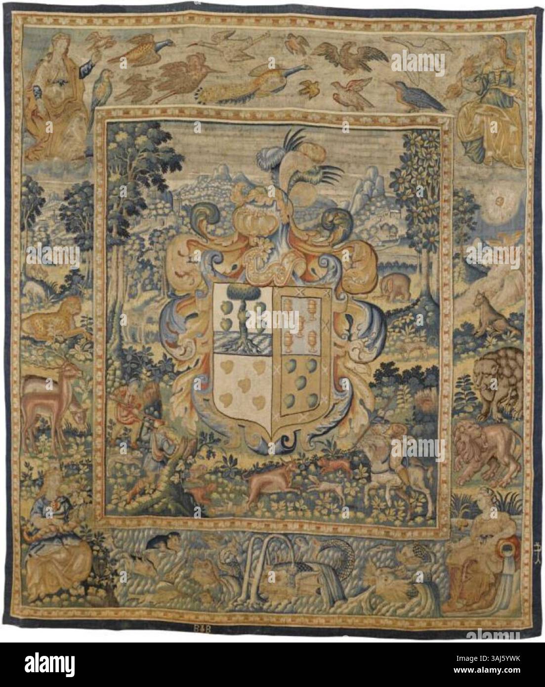 This Flemish armorial tapestry, woven at the end of the 16th century ...