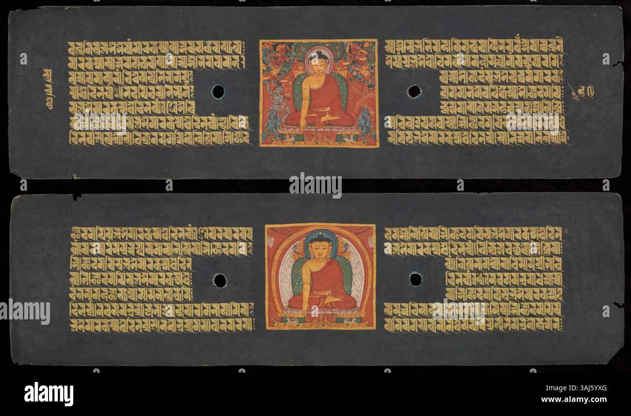 A 1317 manuscript of the 'Perfection of Wisdom Sutra' featuring gold ...