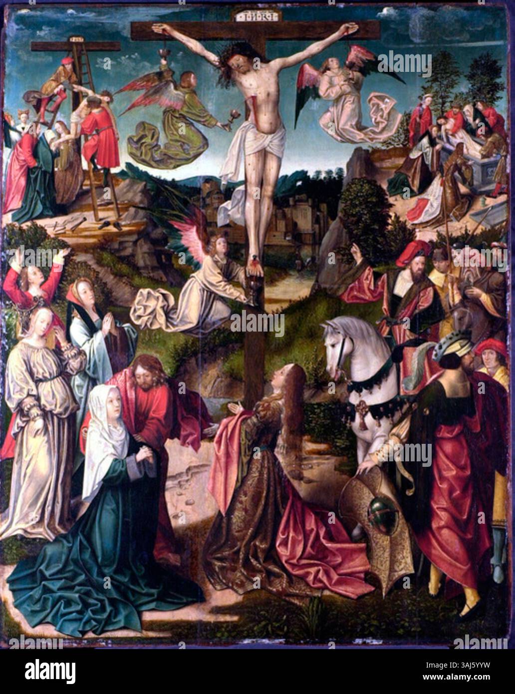 Crucifixion painting from the workshop of Jacob Cornelisz van Oostsanen, dating between 1500 and ...