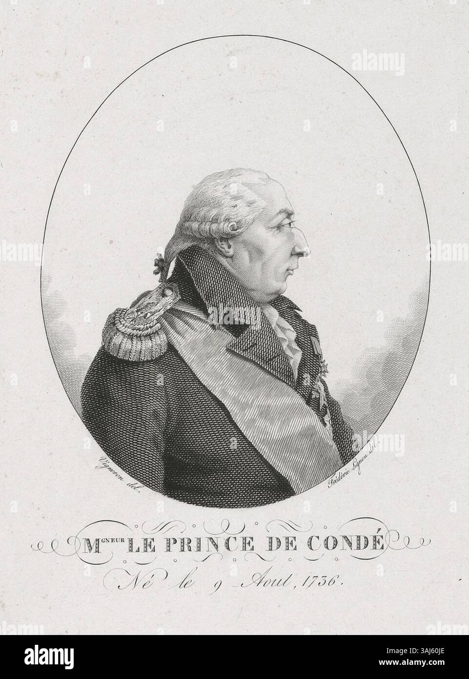 This engraving by Étienne-Frederic Lignon portrays Louis Joseph de Bourbon, Prince de Condé ...