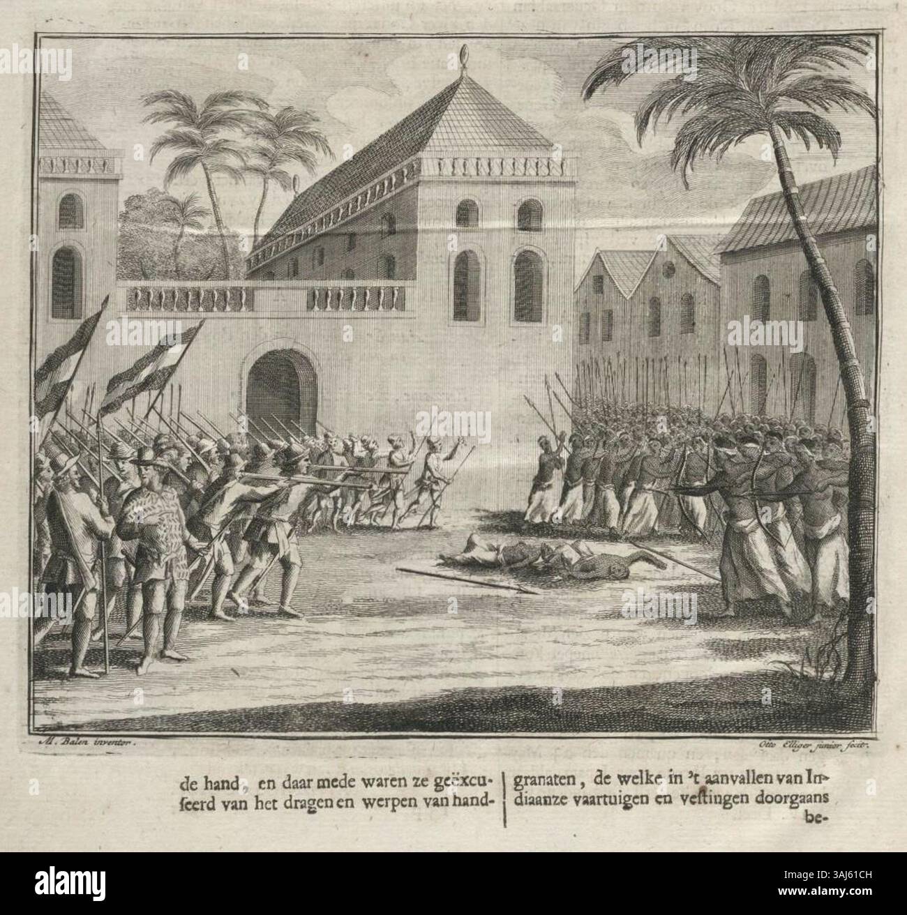 Illustration depicting the conquest of Jacatra by the Dutch East India ...