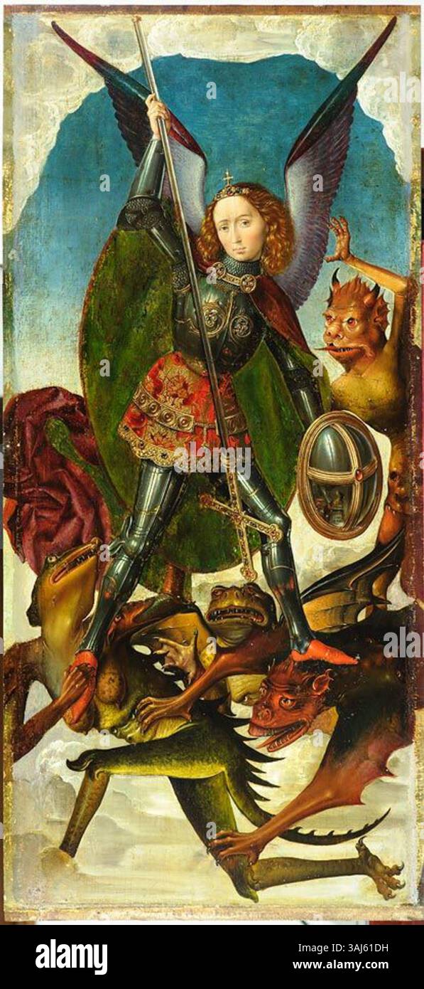 This painting of Saint Michael, created between 1450 and 1499 by an anonymous artist, features ...