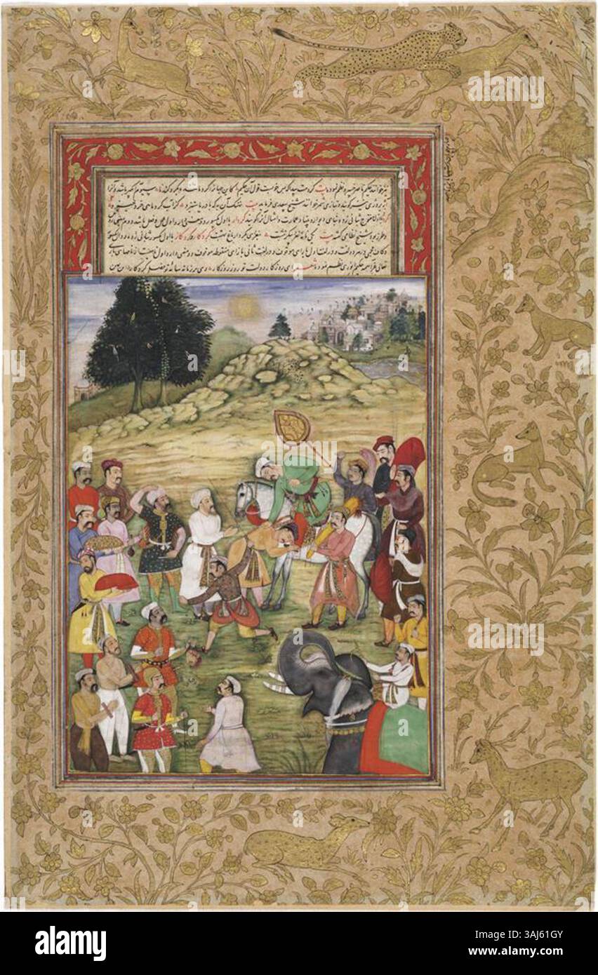 This 17th-century Mughal miniature depicts Emperor Akbar on horseback ...