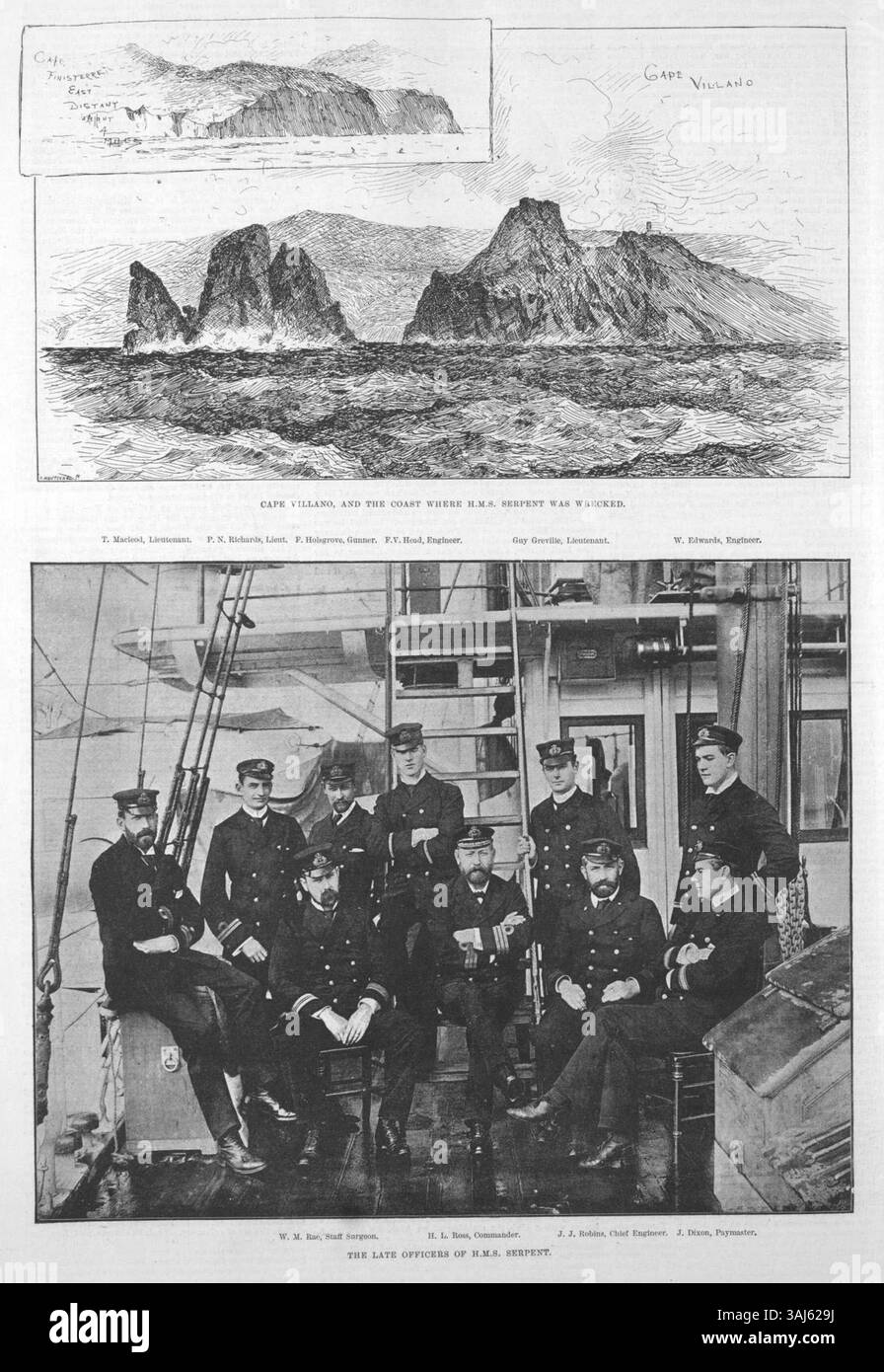 Illustration of the wreck of HMS Serpent, showing the officers and crew ...