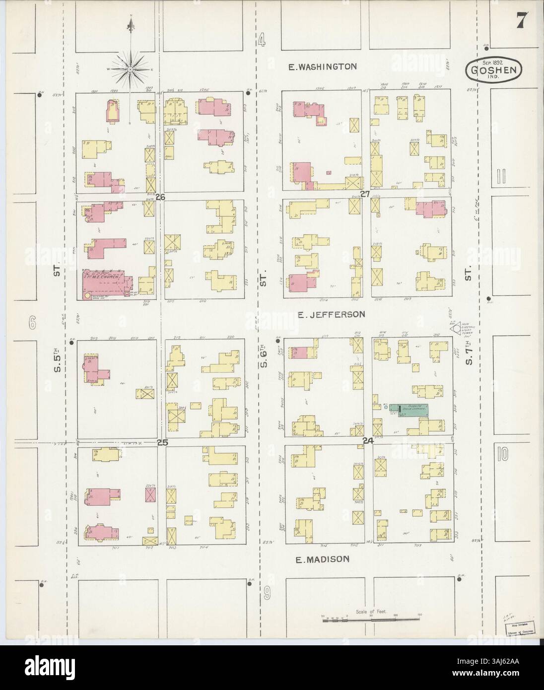 This 1892 Sanborn Fire Insurance map of Goshen, Indiana, highlights the ...