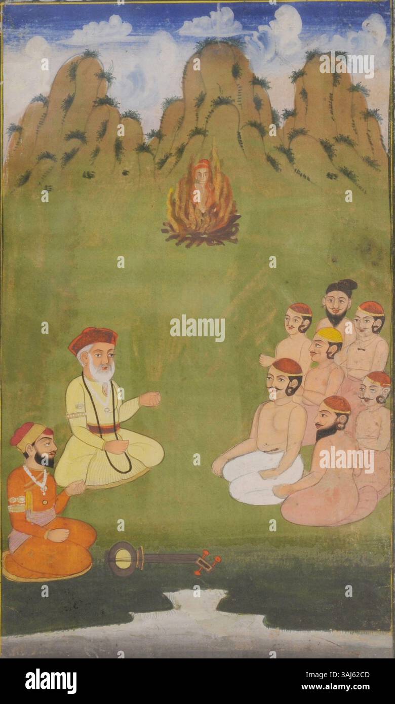This 19th-century painting depicts the cremation of Bhai Bala, a ...