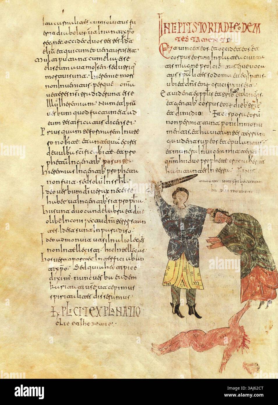 Page 105v of the Beatus Emilianense manuscript depicts the death of the ...