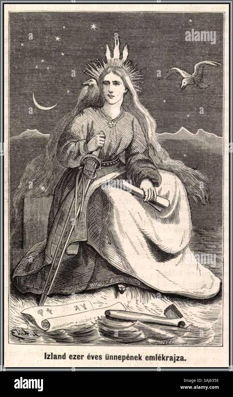 Commemorative image of Iceland's settlement in 874, depicting Ingólfur ...