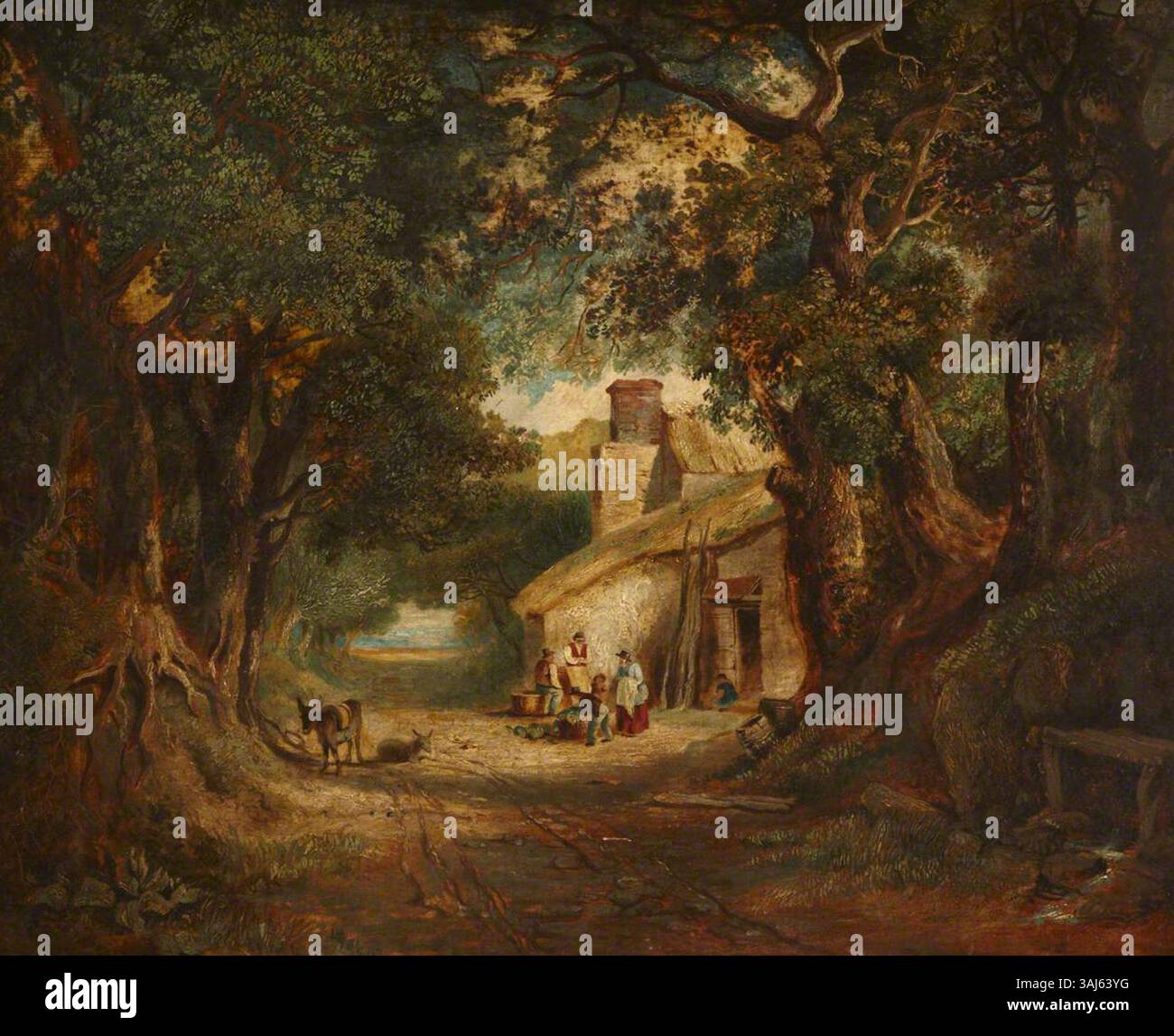 This landscape painting, created between 1830 and 1869, depicts a rural ...