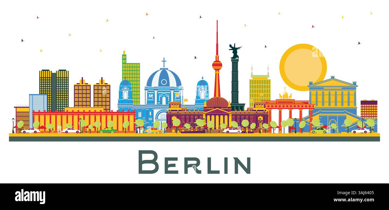 Berlin Germany City Skyline with Color Buildings isolated on white ...