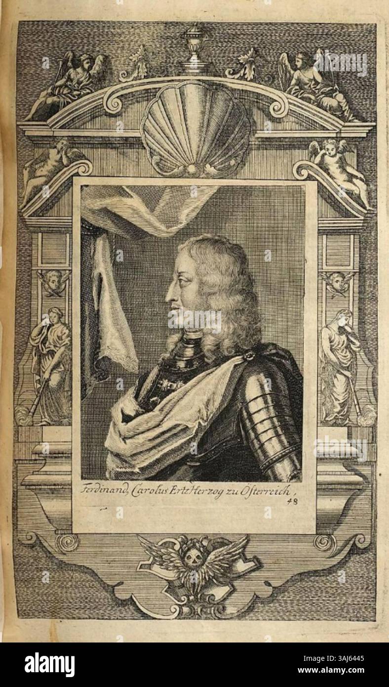 Engraving from 1721 depicting Ferdinand Charles, Archduke of Austria (1628-1662), son of Leopold ...
