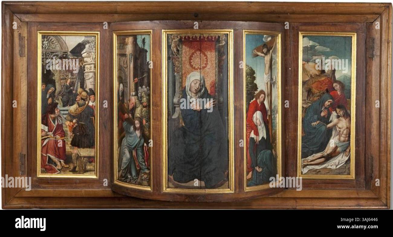 The Polyptych of Our Lady of Solitude, attributed to the Master of the Holy Blood, painted ...