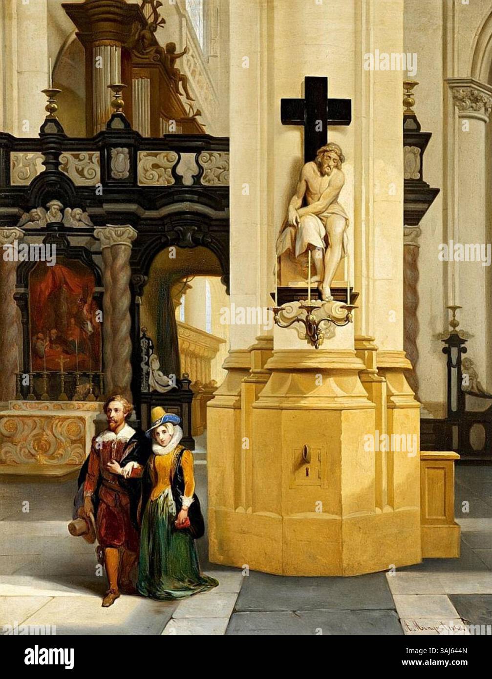 This 1848 painting by André-Joseph Minguet depicts Peter Paul Rubens with his wife in the St ...