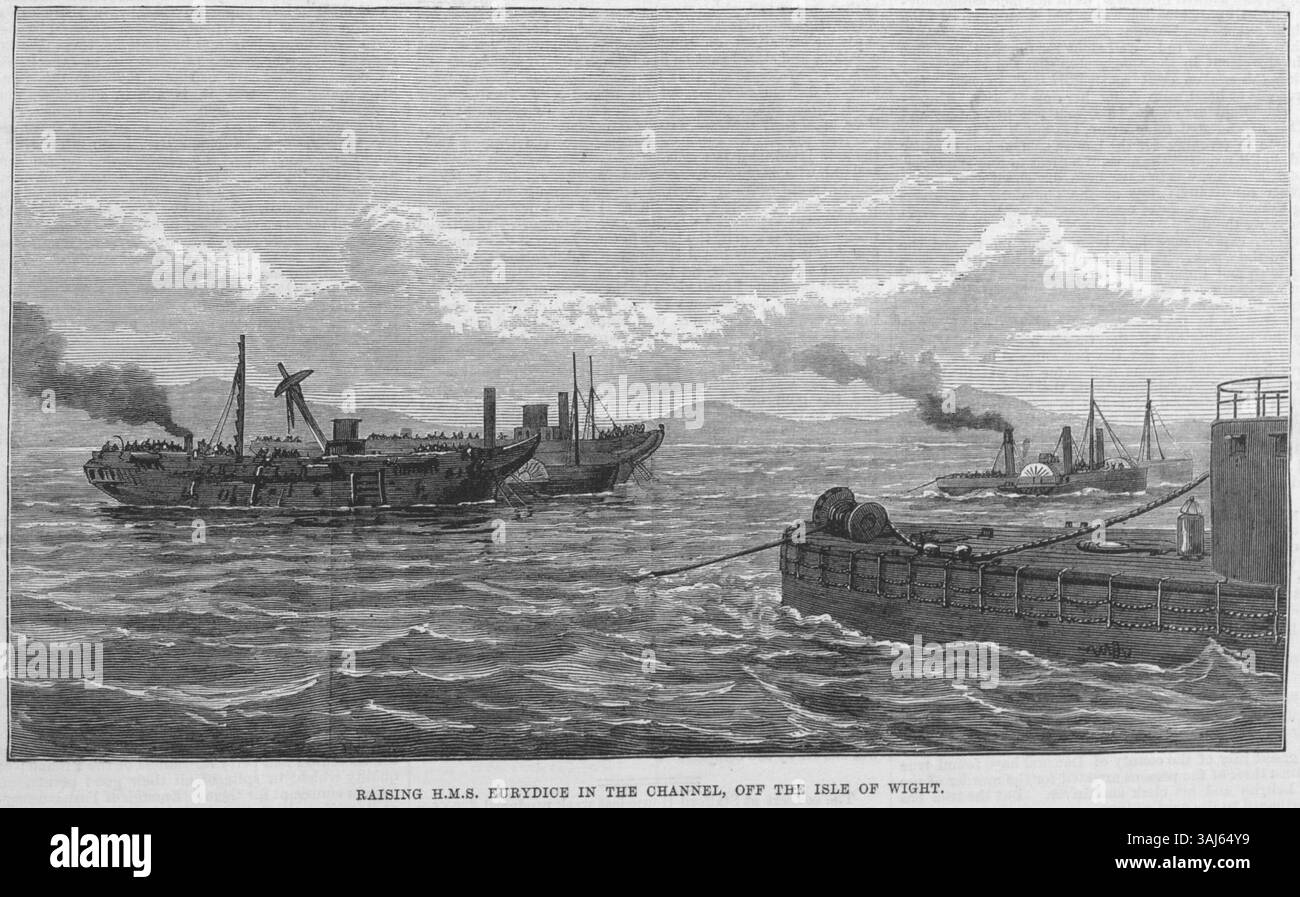 The illustration of raising the wreck of HMS Eurydice off the Isle of ...