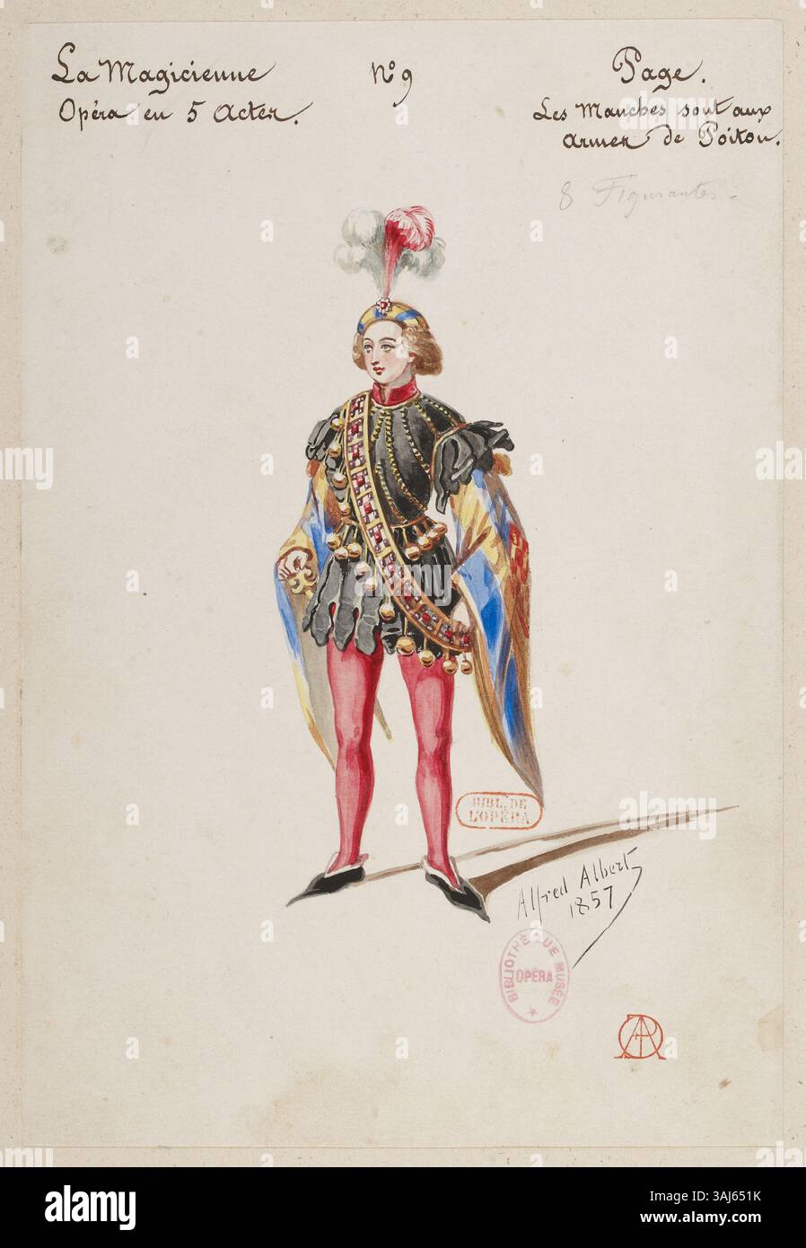 This costume design, created by Alfred Albert for the opera 'La Magicienne' by Halévy ...