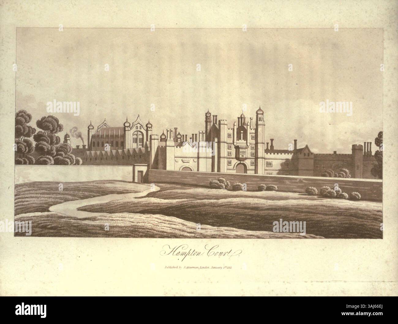 A print from *Travels of Cosmo the Third* portraying Hampton Court as ...