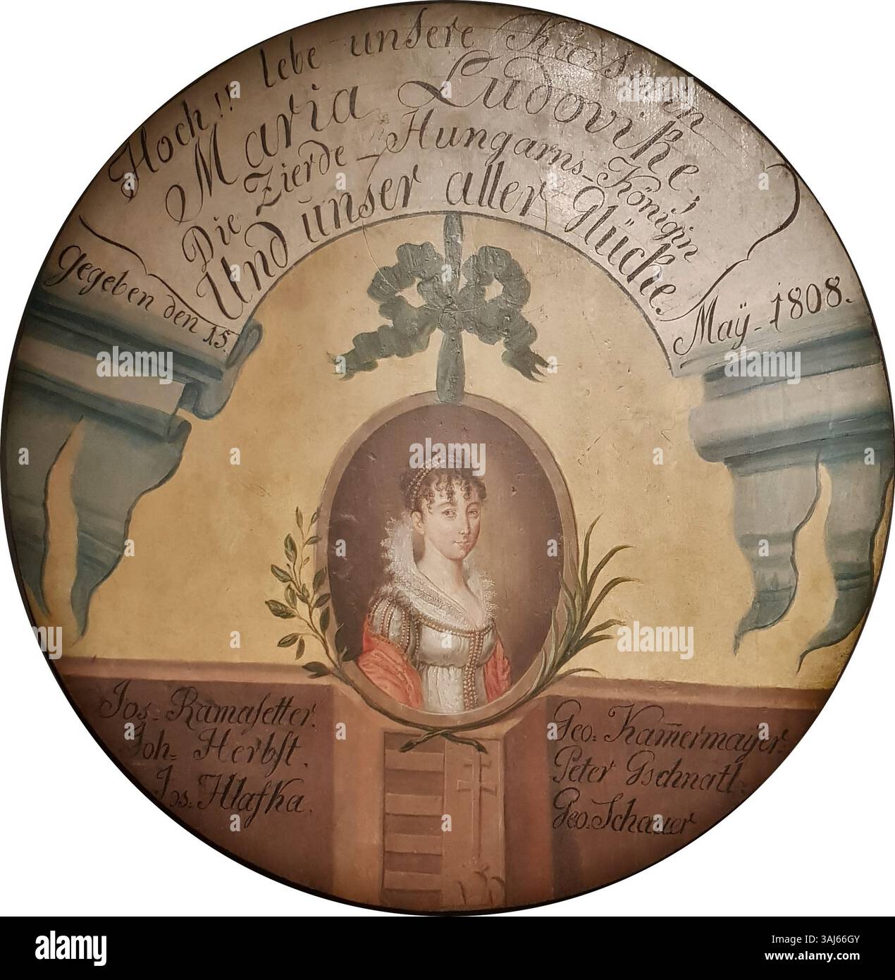 A painted target from 1808 featuring the portrait of Maria Ludovica of ...