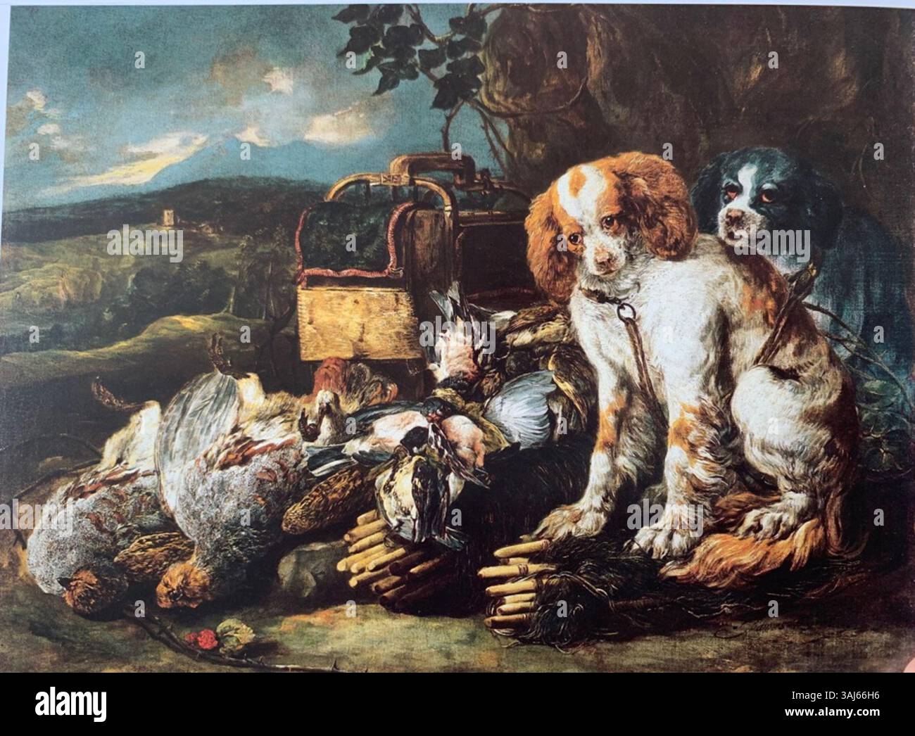 A circa 1660 painting by Jan Fyt depicting game birds and a bird trap ...