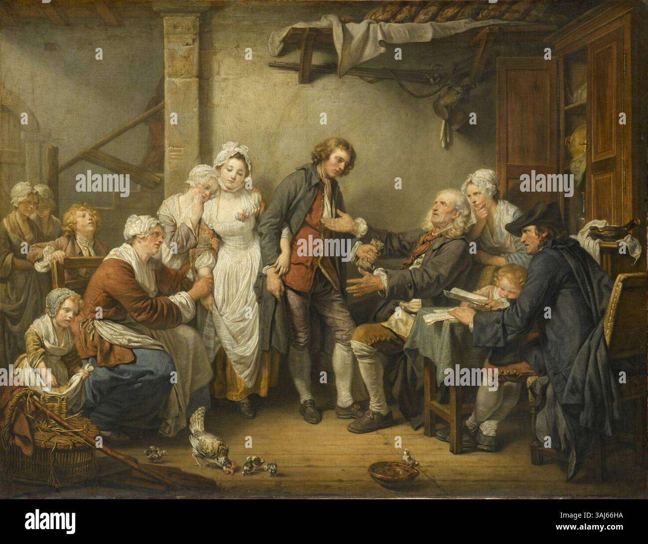 Jean-Baptiste Greuze's 'The Village Agreement' from 1761 portrays a ...