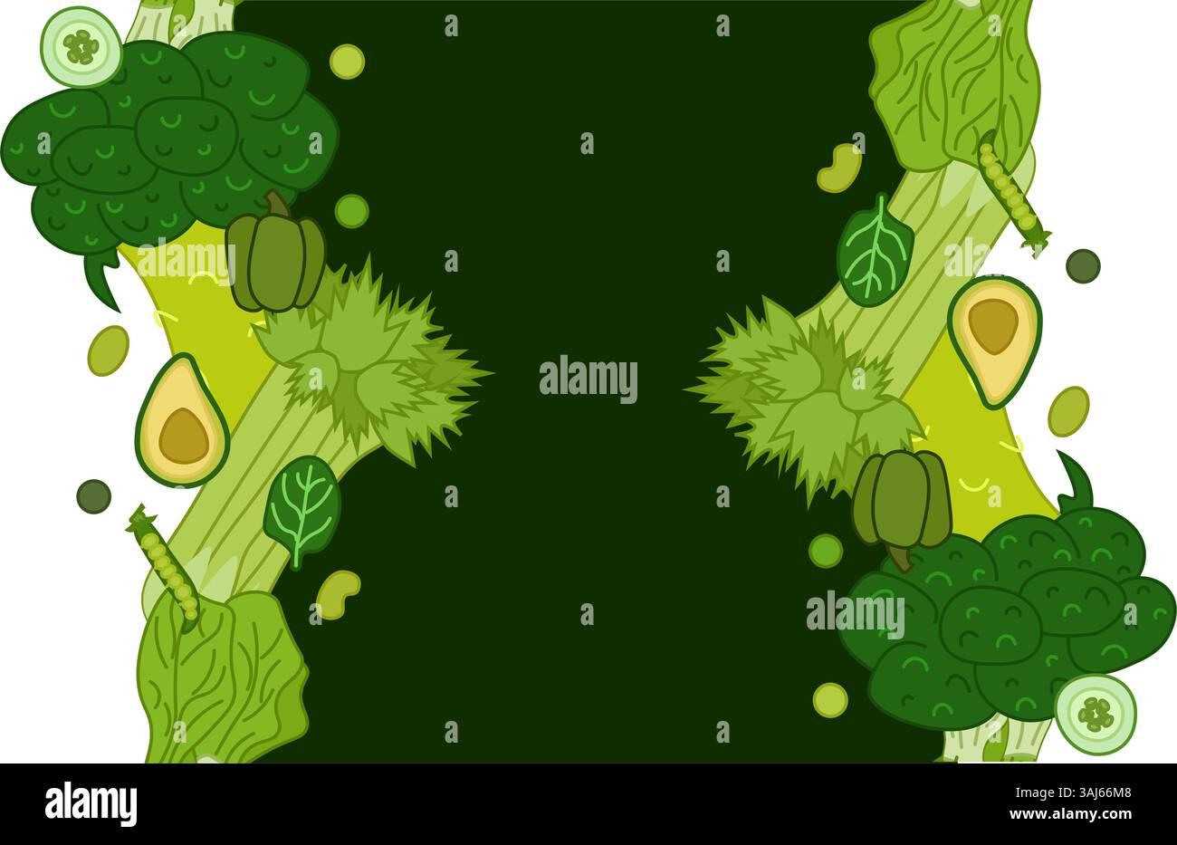 Green vegetable seamless vertical border frame. Vector flat Fresh ...