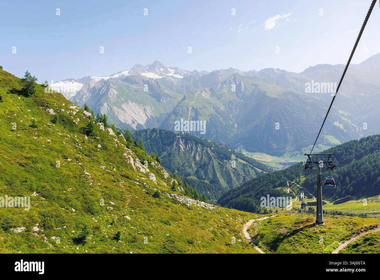 Scenic alpine ski lift gondola landscape Kals Grossglockner valley ...