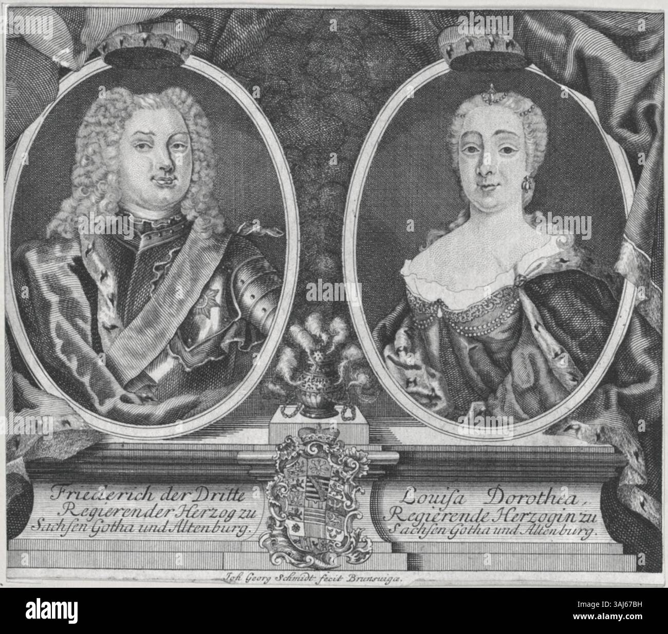 Engraving of Frederick III of Saxe-Gotha-Altenburg and Luise Dorothea ...
