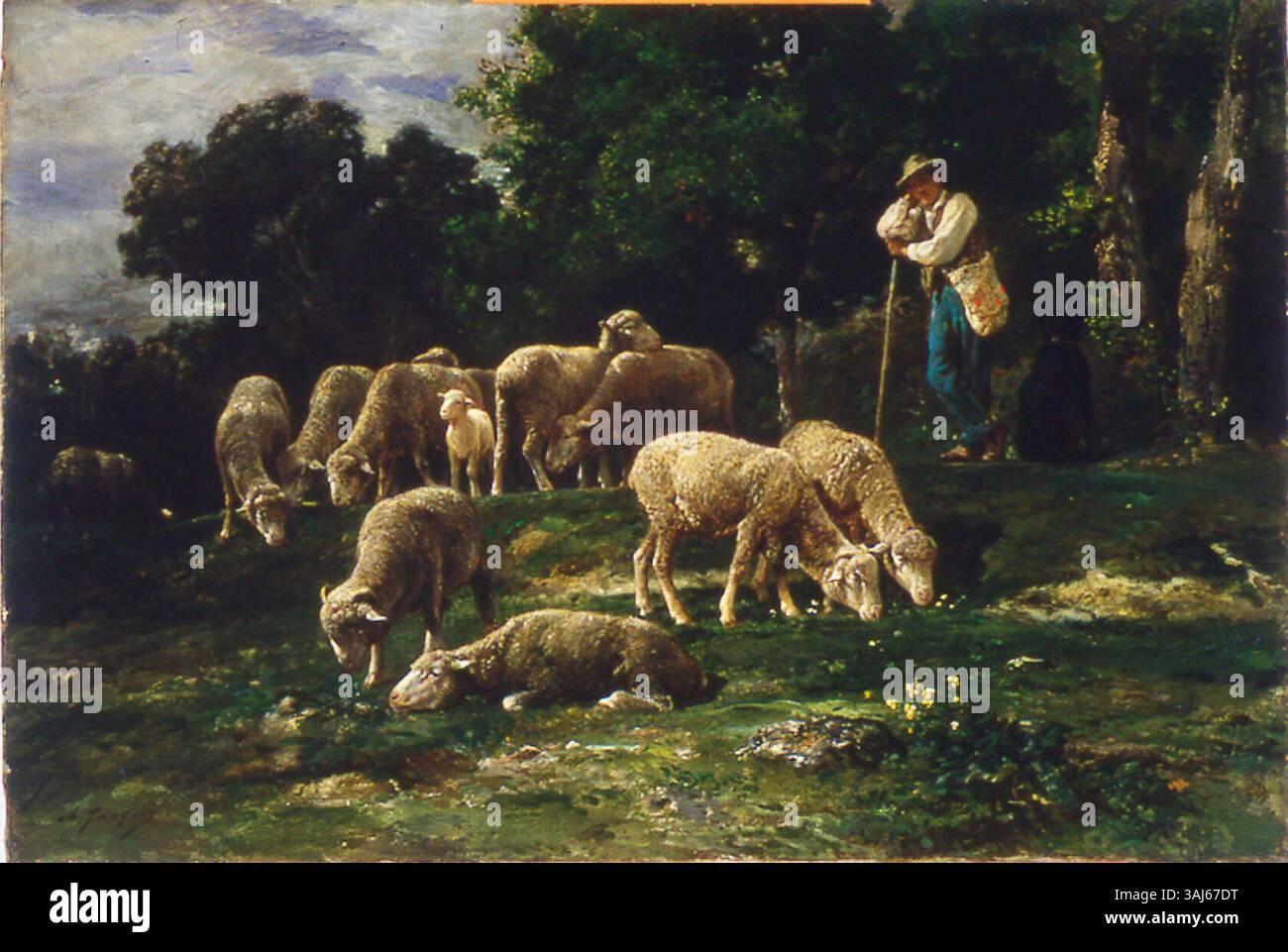Charles Émile Jacque's 1858 painting 'Tending the Flock' depicts a ...