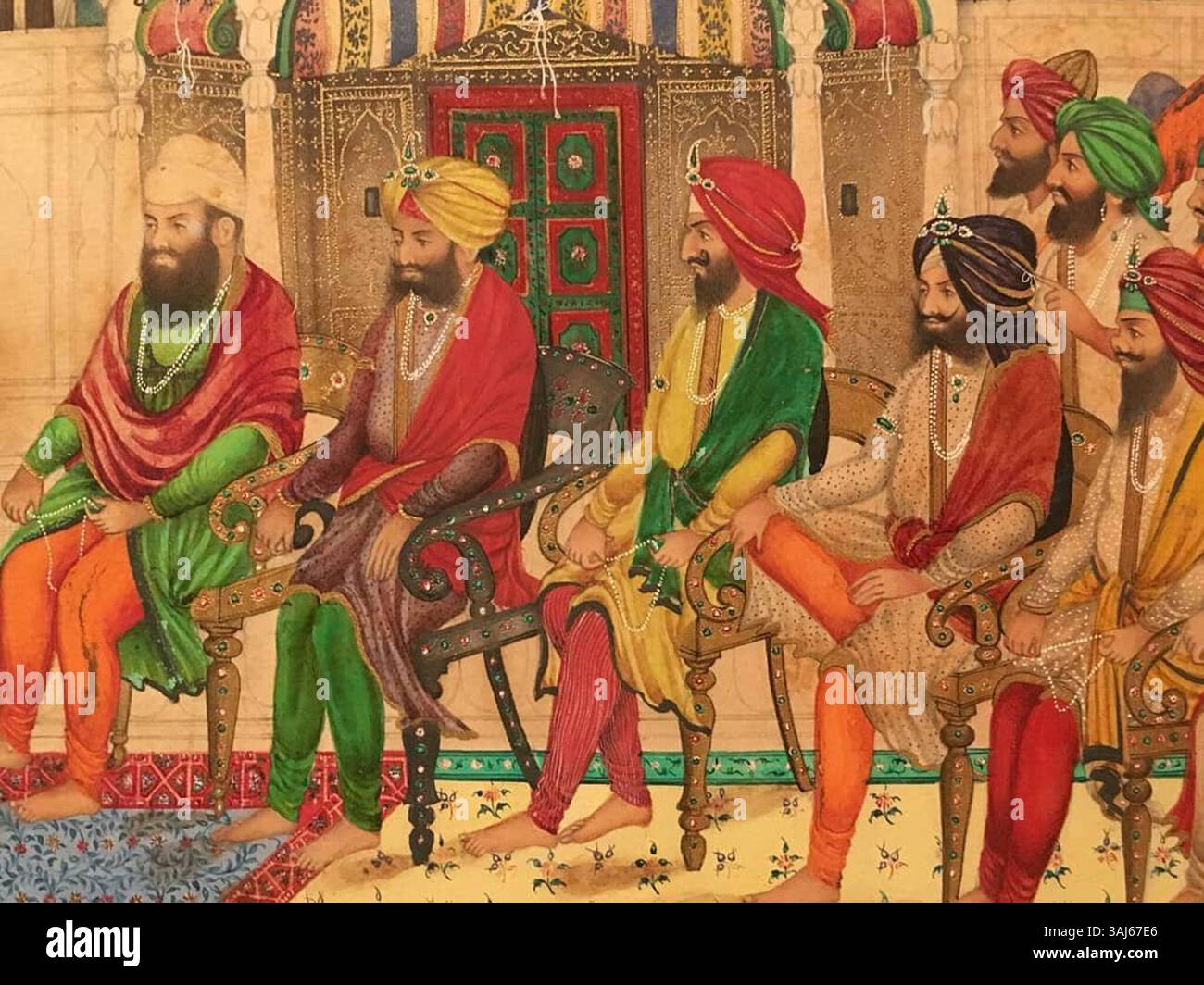 This 19th-century Sikh artwork represents a significant moment in Sikh history. The painting ...