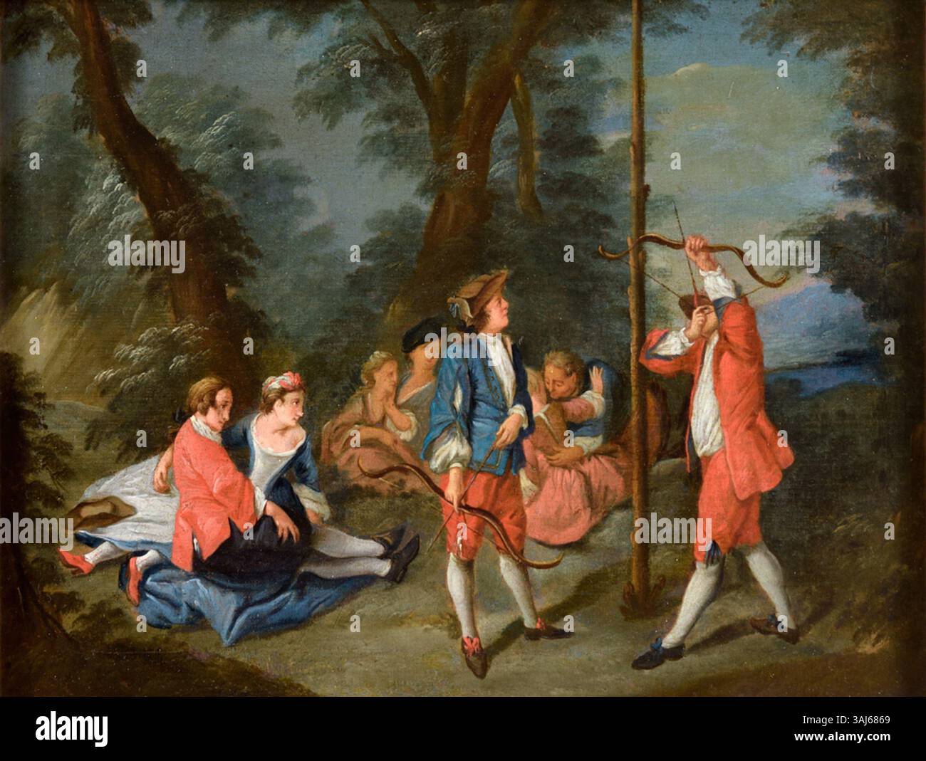 This 18th-century oil painting after Nicolas Lancret shows a group of ...