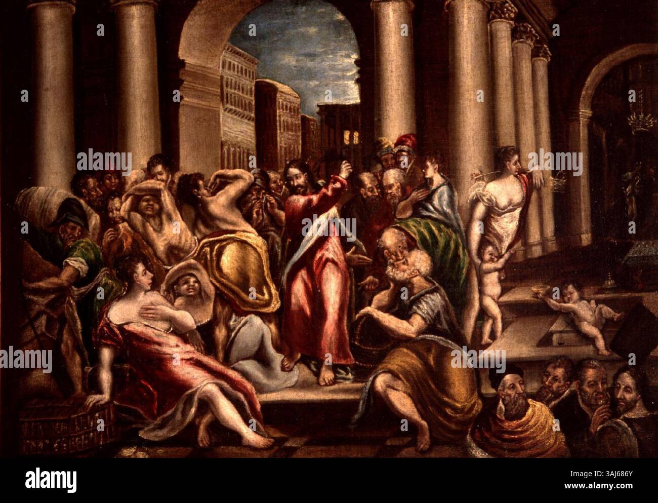 A painting after El Greco, depicting Jesus cleansing the temple ...