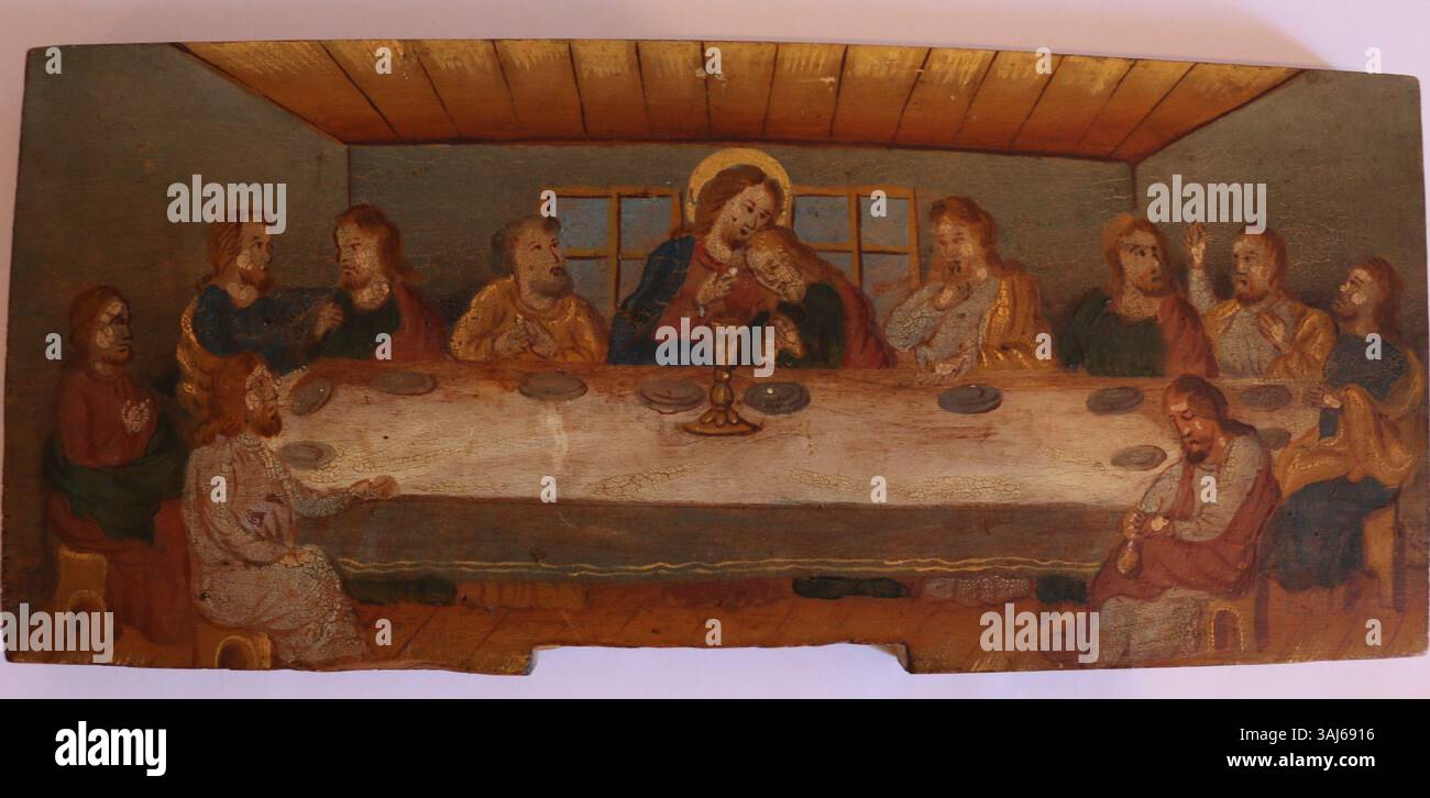 This 19th-century oil painting, 'The Last Supper,' depicts the final ...