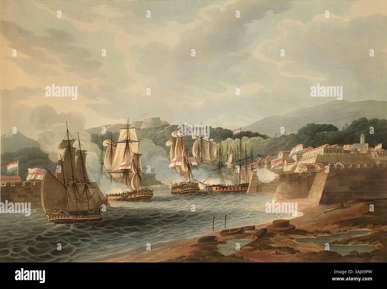A cropped view of a 1807 print illustrating the British naval presence ...