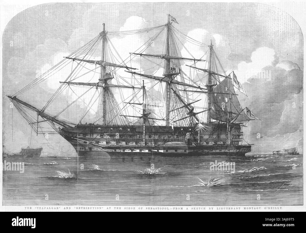 Illustration depicting the 'Trafalgar' and 'Retribution' ships at the ...