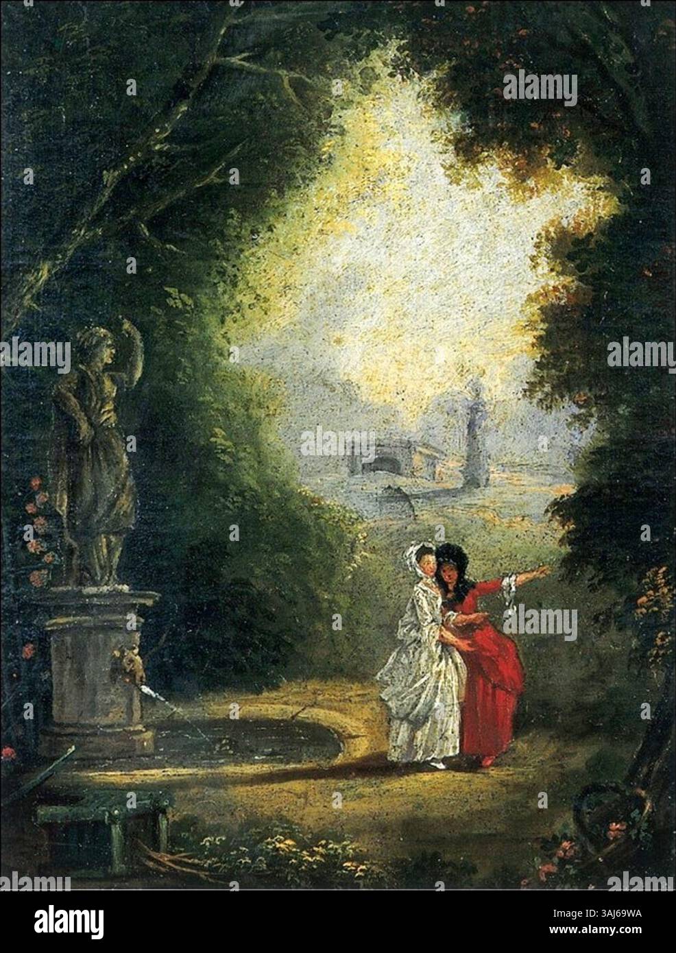Norblin’s 1774 oil painting captures a park scene with a monument and ...