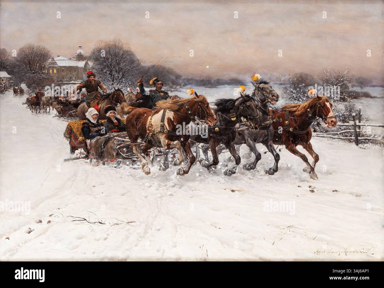 An 1880s oil painting by Alfred Wierusz-Kowalski depicting a Lithuanian ...