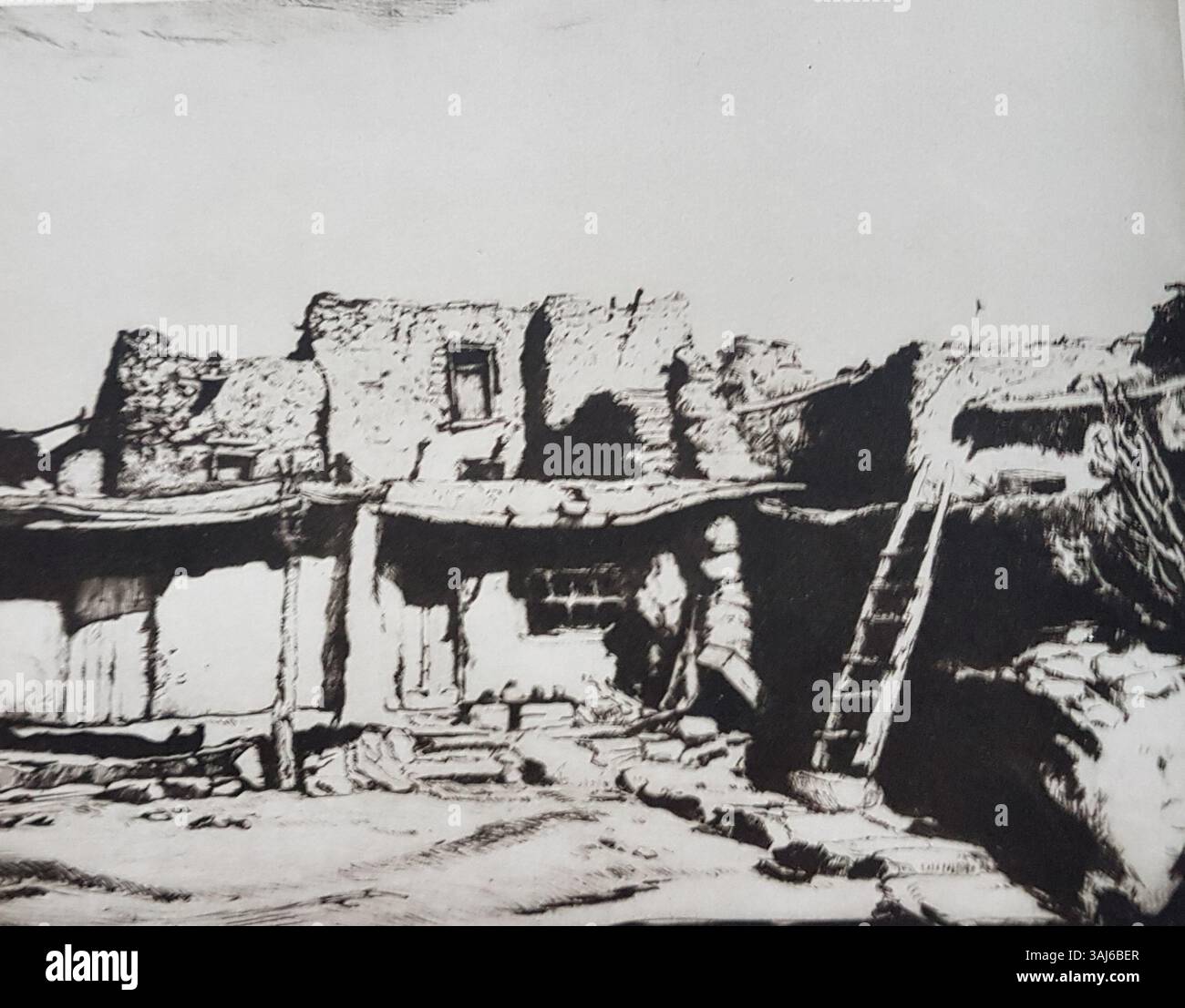 A painting by Carl Borg titled 'Hopi House, Walpi, Arizona', depicting ...