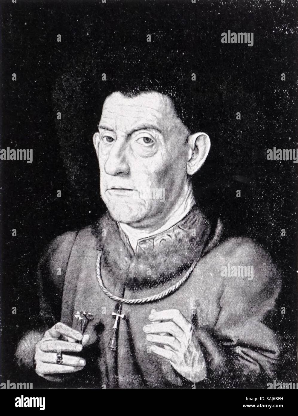 A portrait of a man in the 15th century style of Jan van Eyck ...