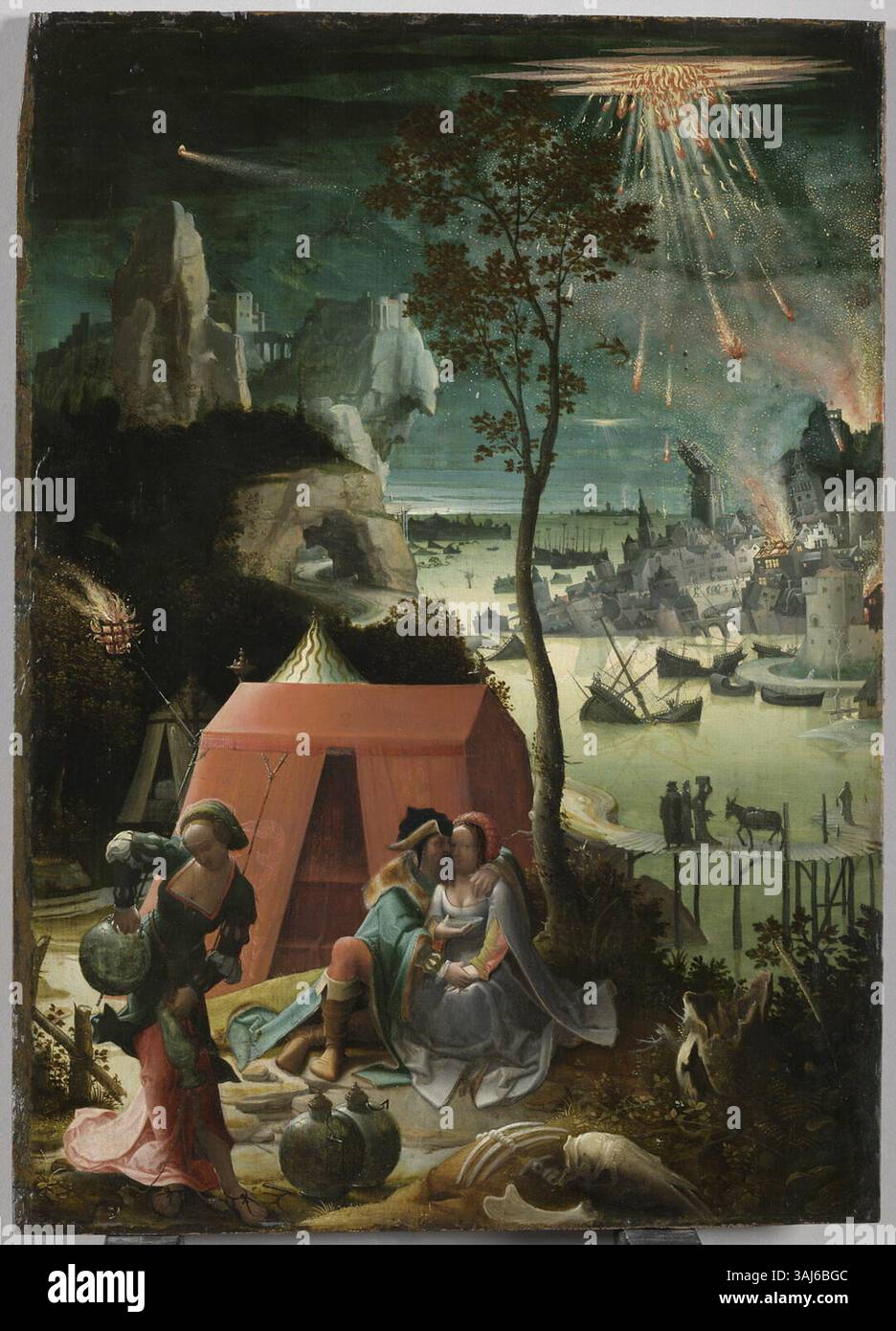 The painting 'Lot and His Daughters Fleeing Sodom' (circa 1517) depicts ...