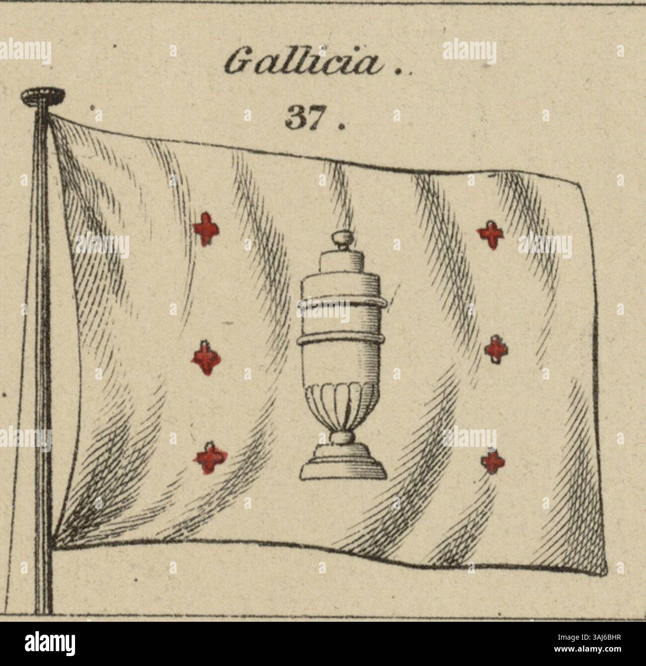 Flag of Galicia featured in the 1832 publication 'The Maritime Flags of ...