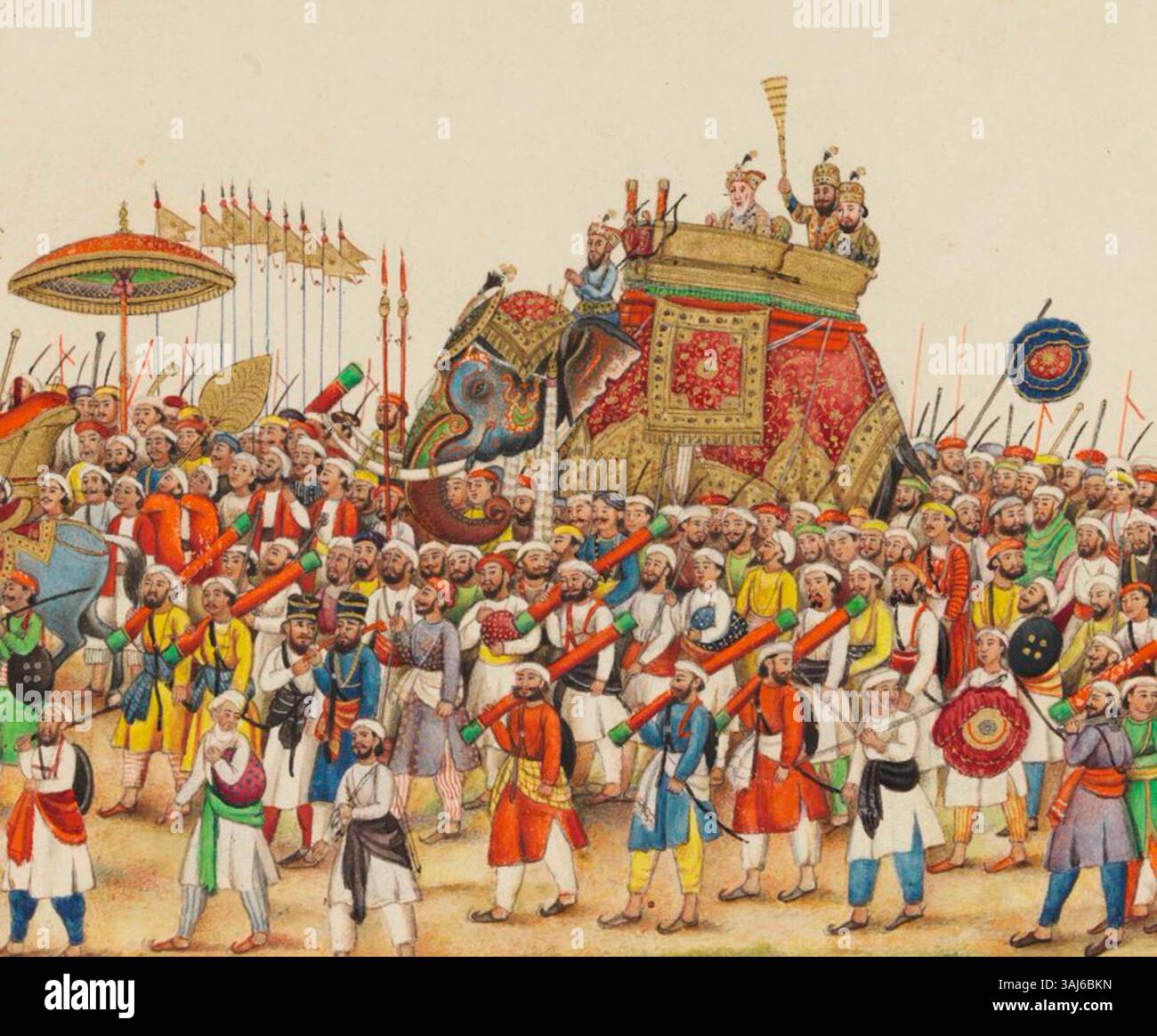 This painting depicts the grand procession of Mughal Emperor Akbar II ...