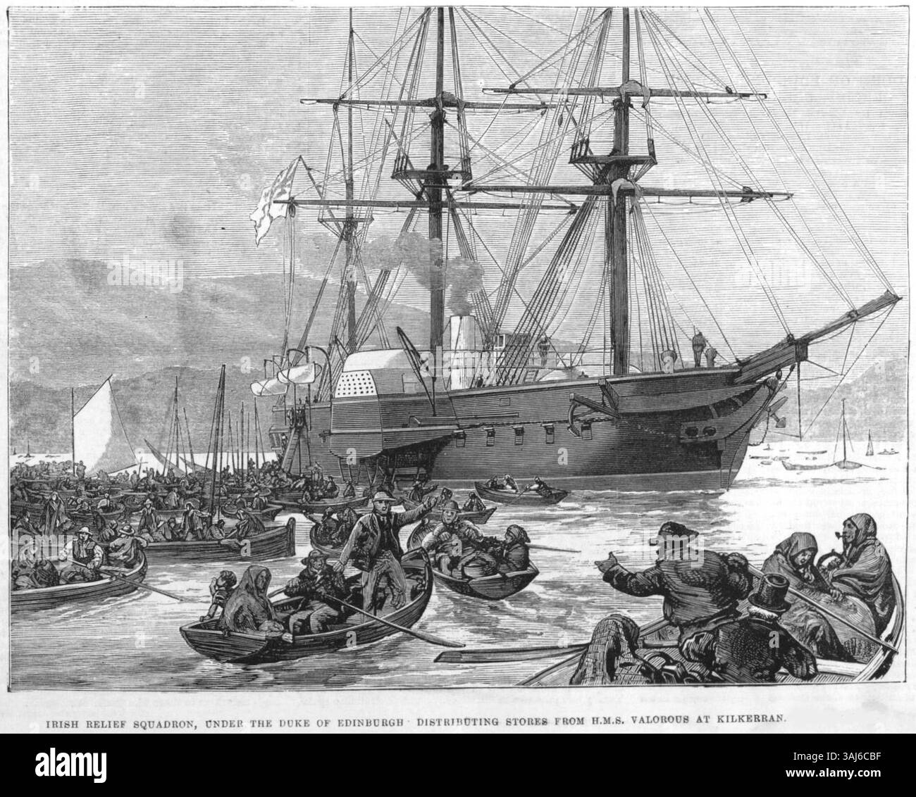 This 1880 illustration depicts the Irish Relief Squadron, led by the ...